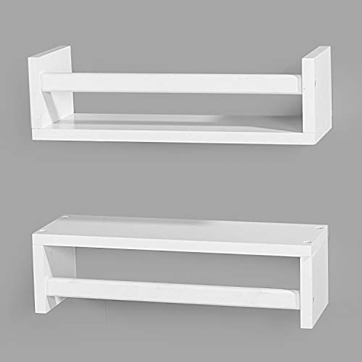 ZGZD White Floating Shelves Wall Shelf for Kitchen Spice Rack or Bathroom Organizer, Set of 2