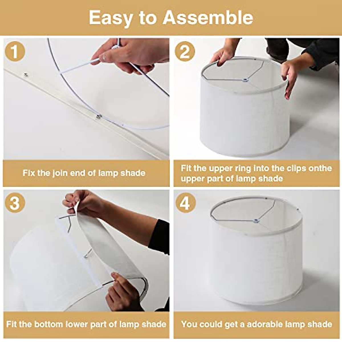 Eidonta Set of 2 White Lamp Shade Drum Lampshades for Table Lamp, 11.8"x12.6"x9.8", Medium Fabric Natural Linen Hand Crafted Lampshades, Double Shade Replacements for Floor Lamp, Spider Fitter