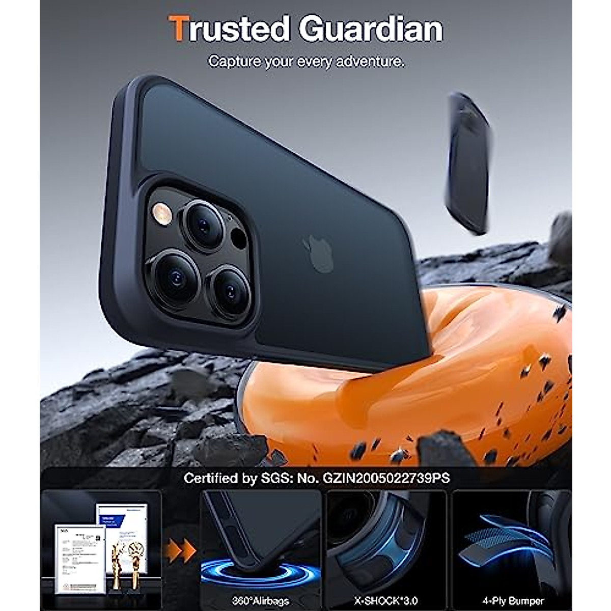 TORRAS 𝗨𝗽𝗴𝗿𝗮𝗱𝗲𝗱 Shockproof iPhone 14 Pro Max Case, Military Grade Drop Protection, Silicone iPhone 14 Pro Max Case, Slim Thin Semi-Clear iPhone 14 Pro Max Phone Case, Black-Guardian Series
