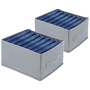 2 PCS Durable & Strong Clothes Organizer for Drawers, 7 Grid Wardrobe Organizer for Clothing Storage, Portable Closet Organizer for Jeans, Shirts and More! (Grey)