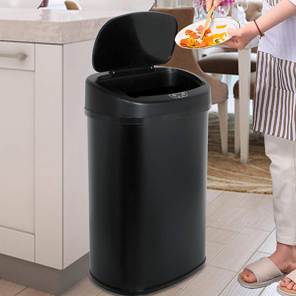 13 Gallon Stainless Steel Automatic Sensor Trash Can - No Touch Garbage Can Kitchen Waste Bin High-Capacity Bathroom Trash Can with Lid for Home Bedroom Office,Black