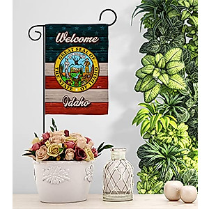 Welcome Idaho Garden Flag - Set Wood Dowel Americana States USA American Territories Republic Country Particular Area - House Decoration Banner Small Yard Gift Double-Sided Made in 13 X 18.5