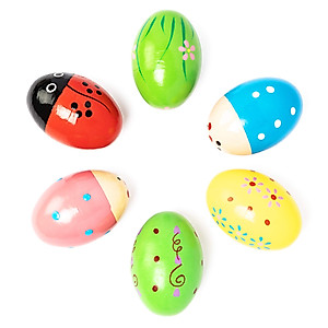 6 Pack Easter Eggs Wooden Percussion Musical Shake Eggs Easter Egg Shakers for Kids Boys Girls Toddlers Easter Gifts Easter Basket Stuffers Fillers