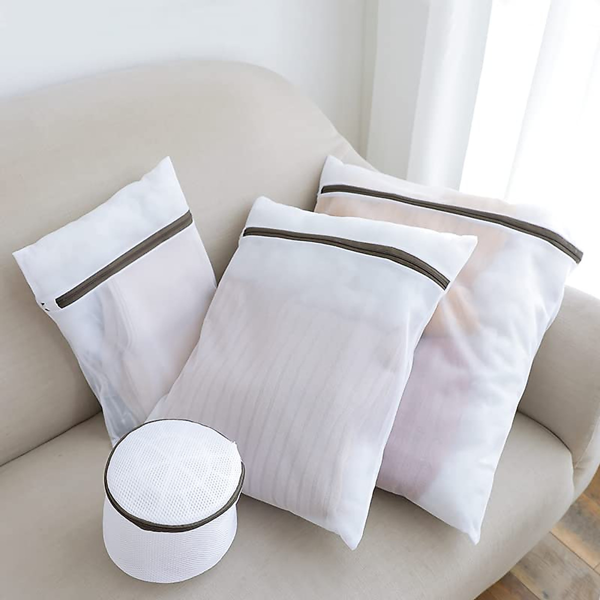 Mesh Laundry Bags Heavy Duty Fine Mesh Wash Bag Travel Storage Organize Bag, Fine Weave Fabric Zipper Closure Travel Laundry Bag (Cylinder)