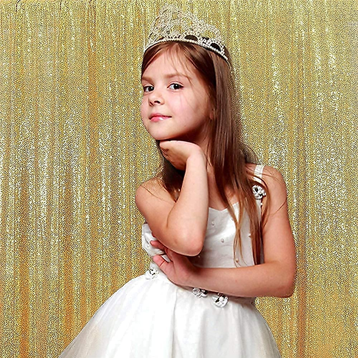 YCC 10FTx10FT Shiny Gold Sequin Backdrop Gold Sequin Curtain Background Photography Backdrop for Thanksgiving Christmas Party/Wedding Decorations Drapes Backdrop Photo Booth (10X10FT, Gold)