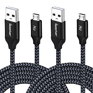 iSeekerKit USB Cable 15ft Extra Long Braided Micro USB Charging Cords [2Pack] Compatible for Android/Windows/PS4 Controller/Samsung Galaxy s7 s6 Plus and More(Black)