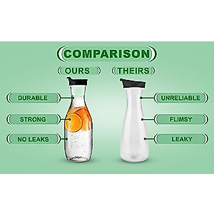 Party Bargains 50 oz. Plastic Carafe with Lids - Clear, 3 Count, Black Flip Tab Lid Premium Quality & Heavy Duty Plastic Pitcher for Iced Tea, Powdered Juice, Cold Brew, Mimosa Bar