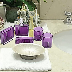 Bathroom Accessory Set, 5 PCs Acrylic Home Bathroom Designer with Bath Cup Bottle Toothbrush Holder Soap Dish for Home Hotel Train Travel, Dark Purple
