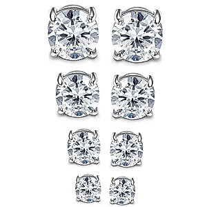 Jstyle 4 Pairs Stainless Steel Mens Womens Magnetic Stud Earrings Non-piercing CZ 4-7MM