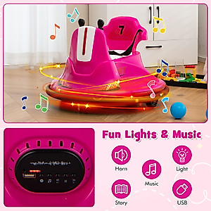 Costzon 12V Kids Ride On Bumper Car, Electric Bumper Car w/Dual Joysticks, Remote Control, 360° Spin, Slow Start Function, LED Lights & Fun Music, Adjustable Safety Belt, Soft Bumper (Pink)