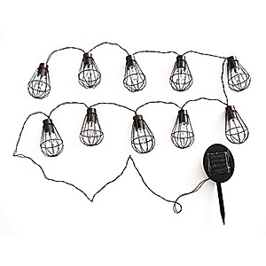 MakForU Solar String Lights Outdoor, 10ft 10 LED Bulbs Hanging Light Retro Metal Industrial-Style Waterproof Solar Powered Light for Patio Garden Wedding Bistro