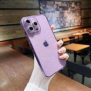 MINSCOSE Compatible with iPhone 13 Pro Max Case,Cute Neon Bright Color with Bling Glitter Diamond Camera Protector, Clear Crystal Phone Case for Women Girls-Dark Purple