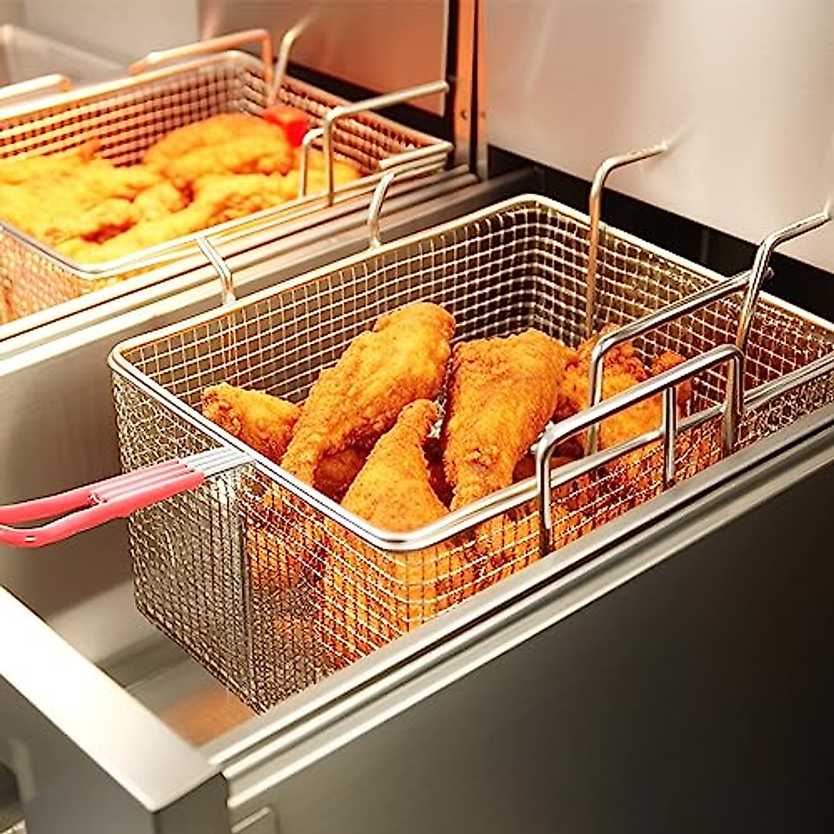 WMAOT 50 lbs Capacity 200-400°F Gas Floor Fryer, 3 Tube Commercial Deep Fryer with 2 Baskets, Restaurant Stainless Steel Natural Gas Upright Fryer, Deep Floor Fryer 90,000 BTU