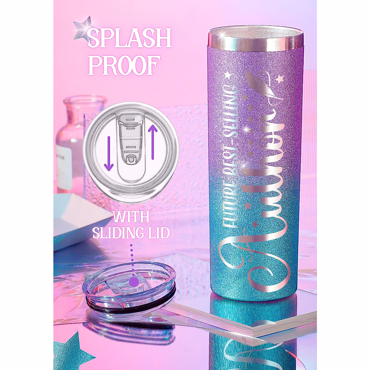 Onebttl Writer Gifts for Women - Future Author - 20oz/590ml Glitter Stainless Steel Insulated Tumbler with Straw - Graduation/Birthday/Christmas Gift for Writers, Novelist