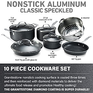 Granitestone Original 10 Piece Nonstick Cookware Set, Scratch-Resistant, Granite-Coated, Dishwasher and Oven-Safe Kitchenware, PFOA-Free Pots and Pans As Seen On TV