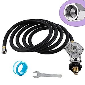 GCBSAEQ 10ft Two Stage Propane Regulator with Hose, Standard POL Connection and 3/8" Female Flare Connector to 100 LB Propane Tank, RV Propane Regulator 2 Tank for Gas Grill, Heaters, Gas Stove
