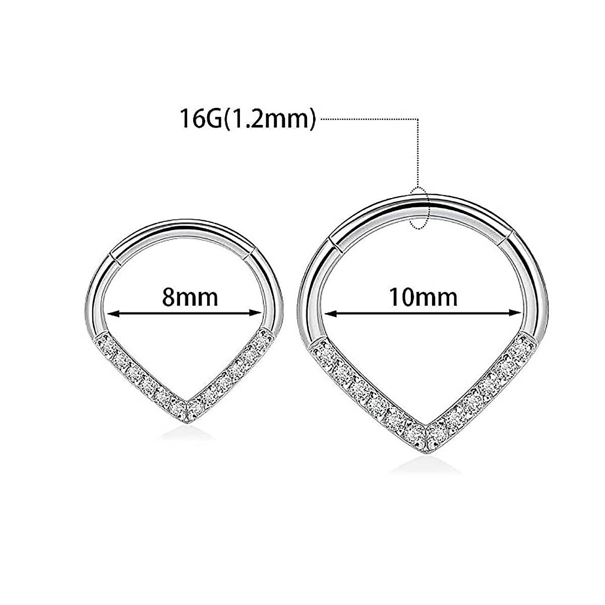 Awinrel Septum Rings 16G Helix Rook Cartilage Tragus Clicker Earrings CZ Teardrop Nose Hoop Daith Earring 8mm 316L Surgical Steel Segment Piercing Jewelry