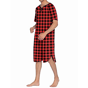 Ekouaer Sleepwear Men's Nightshirt Short Sleeve Pajamas Comfy Big & Tall Henley Sleep Shirt (PAT1,3XL)