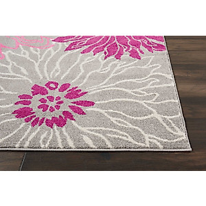 Nourison Passion Grey 8' x 10' Area Rug, Floral, Farmhouse, Easy Cleaning, Non Shedding, Bed Room, Living Room, Dining Room, Kitchen