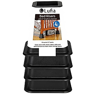 Lufia Bed Furniture Risers, 6 Inch Heavy Duty Bed Lifts Risers for Sofa, Table, Chair or Desk, Set of 4 Bed Lifts (6 inch, Black)