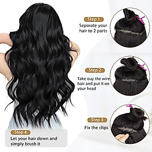 DeeThens Brown Hair Extensions Invisible Wire Hair Extension for Women Long Wavy Hair Extensions with Transparent Headband Adjustable Size Hair Extensions for Women 20 Inch