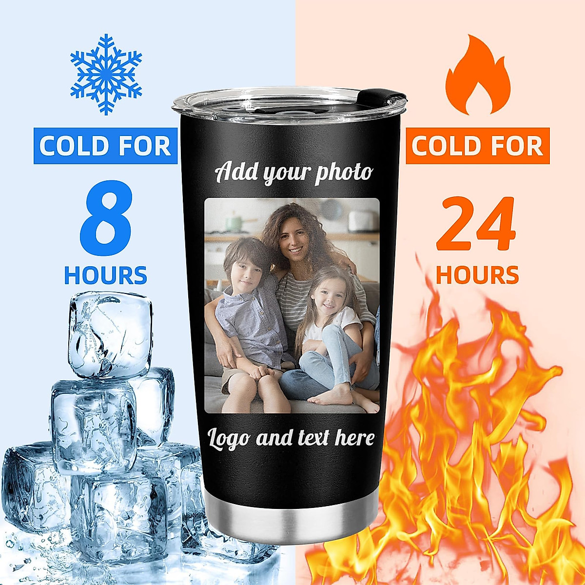 Personalized Picture Tumbler Insulated Coffee Cup Gift for Christmas Birthday to Dad Mom Families Friends,Custom Photo Image & Text Travel Mug, Multi Color