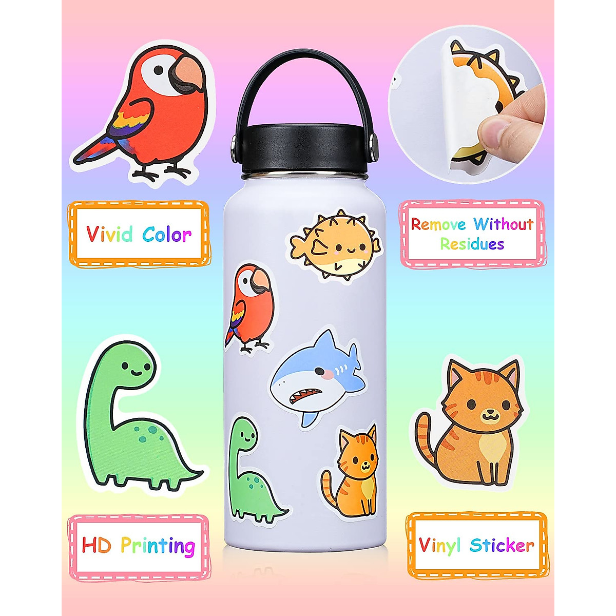 200Pcs Cute Animal Stickers for Kids, Water Bottle Stickers Waterproof Vinyl Stickers, Cute Kawaii Stickers for Teens Girls Boys, Laptop Sticker Pack for Skateboard Snowboard