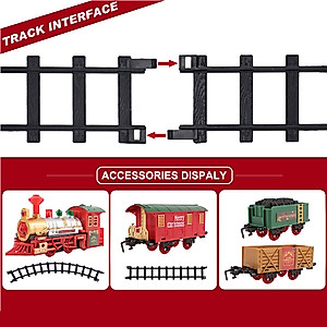 deAO Train Set for Christmas Tree,Classical Christmas Train Set with Headlight, Realistic Sounds, 4 Cars Carriage and Tracks, Best Gift for Christmas Décor Under The Christmas Tree