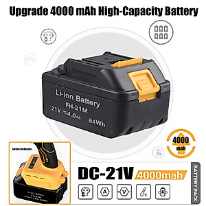 Hongmai 21V MAX Cordless Impact Wrench with 4.0Ah Li-ion Battery, 1/2 Inch, 260 Ft-lbs(300N.m) Max Variable Speed, Fast Charger, Sockets Set, Tool Box