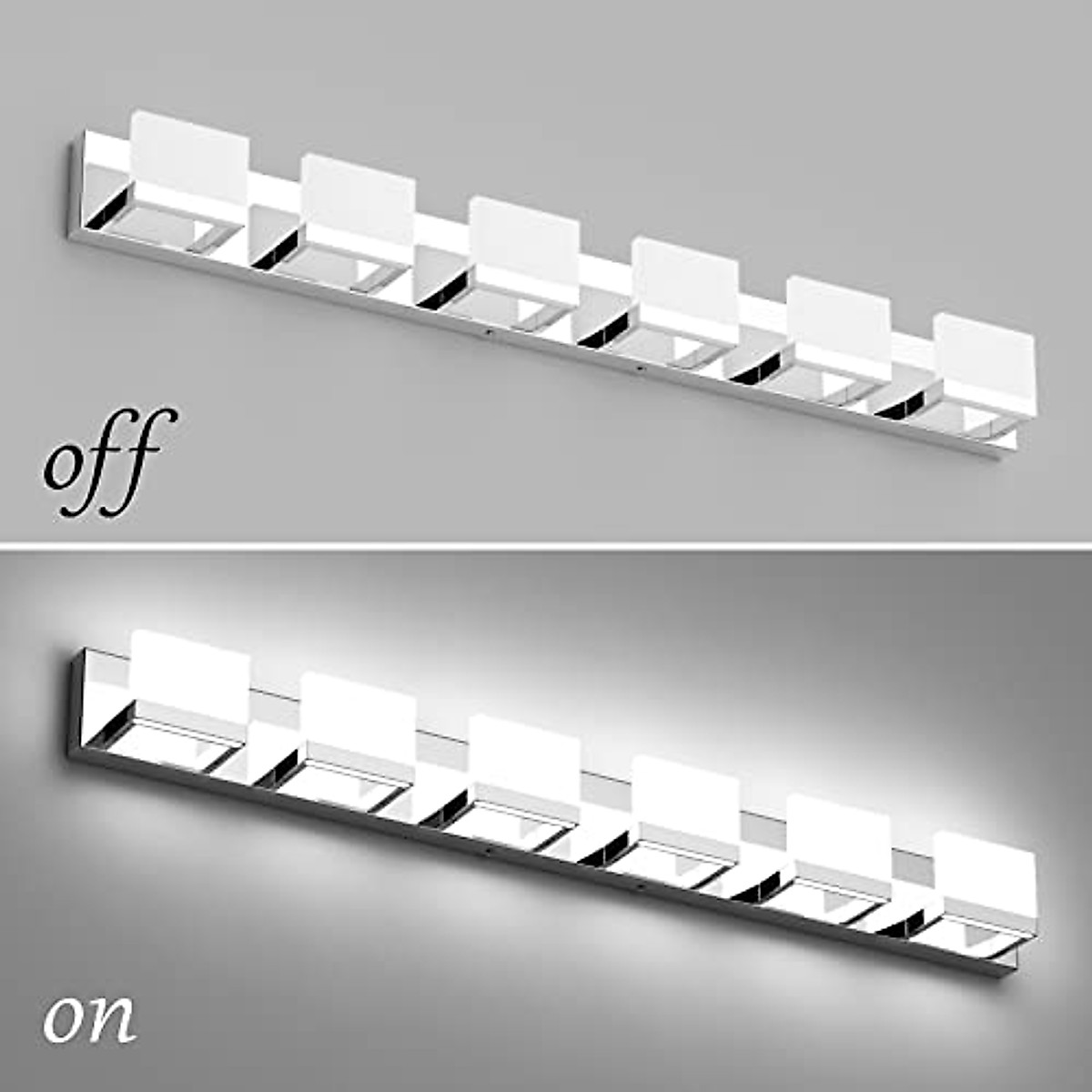 Tipace 6 Lights Dimmable LED Modern Vanity Lights for Bathroom, Chrome Bathroom Wall Light Fixtures Over Mirror (White Light 6000K)