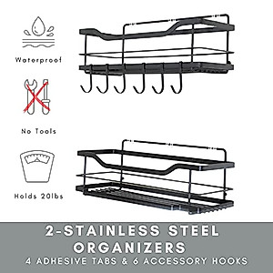 Goodedge Black Shower Caddy [with 2 extra Adhesives, No Drilling]: A Perfect Stainless Steel Shower Basket As Your Bathroom Organizer, Kitchen Organizer and Shower Caddy Shelf