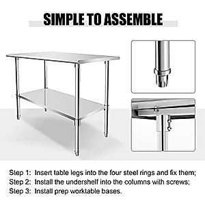 KODOM Food Prep Stainless Steel Table 36" x 18", Heavy Duty Workbench with Adjustable Under Shelf, Commercial Worktable for Kitchen, Restaurant, Home and Hotel