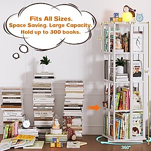 Aheaplus Rotating Bookshelf, Corner Bookshelf, 360 Display Wood Spinning Bookshelf, Floor Standing Bookcase Narrow Shelf Revolving Organizer Storage Rack for Small Space, Bedroom, Study Room, White