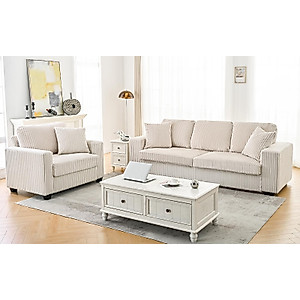 97 in Sofa Couch, Big Comfy Couch for Living Room, Cloud Couch with Oversized Armchair, Small Sofa with 24 in Deep Seat, Velvet Couch for Home and Apartment, Modern Couch, 3 Seater Couch, Beige