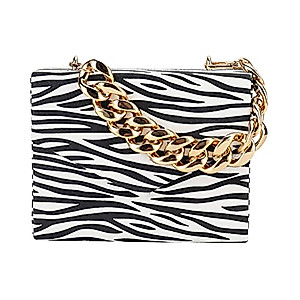 LUOZZY Women Clutch Bag Zebra Print Clutch PU Leather Shoulder Bags with Magnetic Buckle Flap Over Chain Shoulder Bags Animal Purse Strap