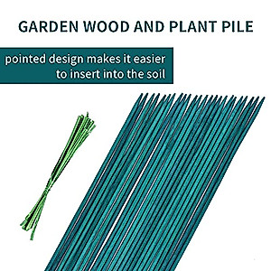 POLIUMB Green Plant Stakes Garden Wood Plant Support Stakes, Sturdy Wooden Floral Bamboo Sticks, Garden Sticks Sign Posting (18 inches-25 Pack)