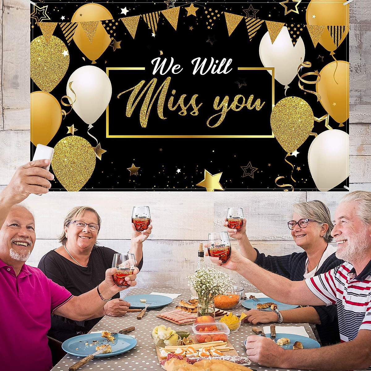 Happy Retirement Stemless Wine Glass, Black and Gold Happy Retirement Crystal Cup Wine Glass Present for Women Man Friend Retirement Party Decorations Favor, 17 oz Stemless