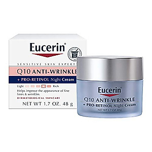 Eucerin Q10 Anti-Wrinkle Night Cream + Pro-Retinol, Facial Cream for Sensitive Skin, 1.7 Oz Jar