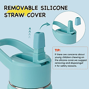 Fijinhom 12oz Kids Water Bottle for School Boys&Girls, Leak-Proof Toddler Water Bottle, Stainless Steel Vacuum Insulated Bottle with Straws Lids, Navy blue