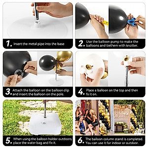 2 Sets Balloon Column Stand Kit with 100 Balloons Christmas Adjustable Balloon Tower Stand with Bases for Floor Black Gold Balloon Arch Column for 50th Birthday Wedding Back to School Holiday Party