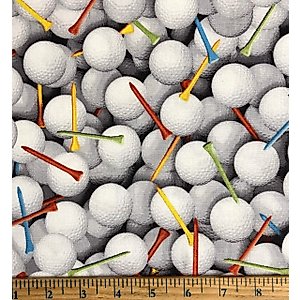 1/2 Yard - Golfng Golf Balls & Colorful Tees on Black Cotton Fabric (Great for Quilting, Sewing, Craft Projects, Throw Pillows & More) 1/2 Yard x 44"