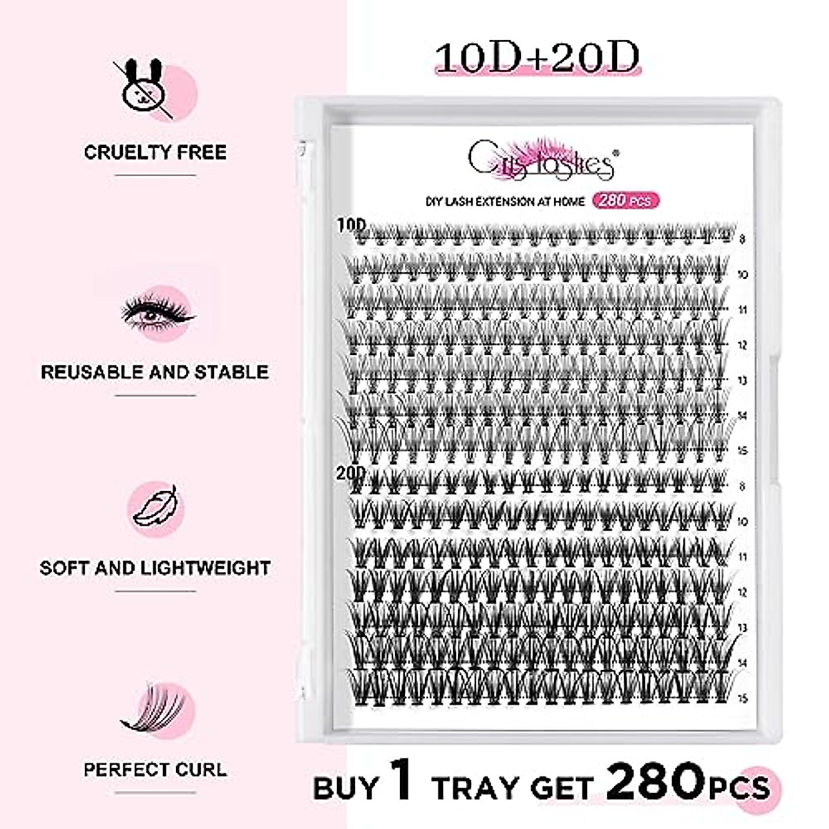 280 PCS Individual Lashes Cluster DIY Lash Clusters 10D 20D D Curl 8-15mm Cluster Lashes DIY Individual Eyelashes Lashes Wisps Reusable Soft Mini Cluster Eyelash Extensions at Home (10D/20D D 8-15mm)