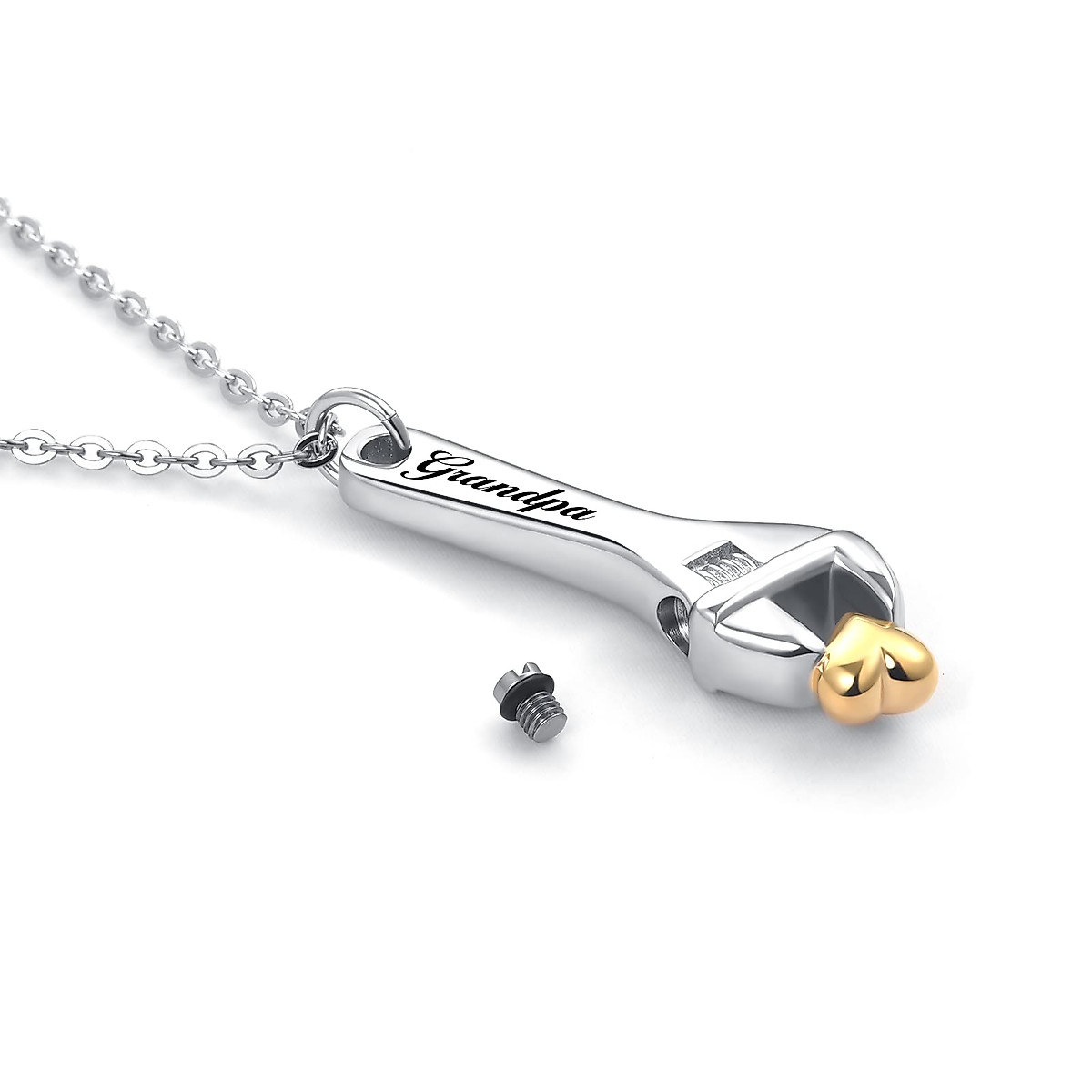 LuxglitterLin Tool Wrench Cremation Jewelry Spanner Urn Necklace for Ashes Holder Stainless Steel Urn Locket Memorial Keepsake Jewelry for Grandpa, UR-23_Wrenches_Grandpa