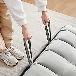 FULife Sleeper Sofa, Convertible Futon Loveseat Sofá Chair 3-in-1, Pullout Chaise Lounge Couch Bed 2-Seat with Adjustable Back for Living Room Apartment Small Space, Gray Velvet 55.2in