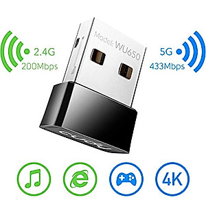 Cudy AC 650Mbps USB WiFi Adapter for PC, 5GHz/2.4GHz Wireless Dongle, WiFi USB, USB Wireless Adapter for Laptop - Nano Size, Compatible with Windows XP / 7/8.x /10/11, Mac OS