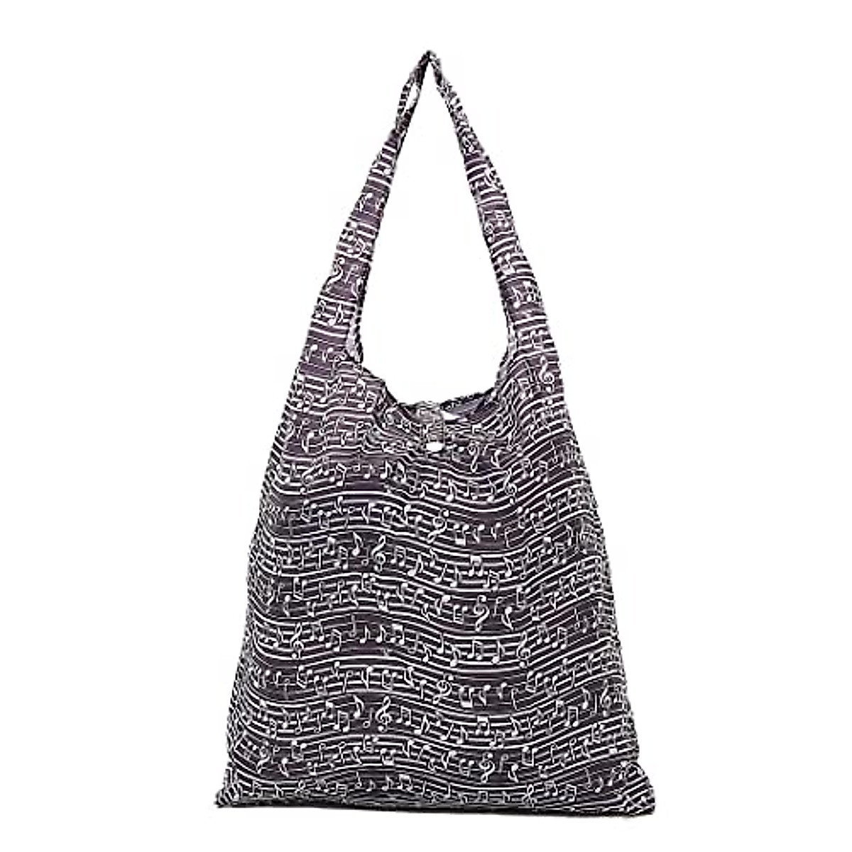 ECO CHIC Lightweight Foldable Reusable Shopping Bag | Water Resistant Shopping Tote Bag | Folds Into Attached Pouch for Storage | Made from Recycled Plastic Bottles (Music Black)