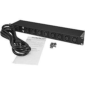 StarTech.com 1U 19 inch 8 Port Rack Mount PDU - IEC C13 Socket Rackmount Power Supply/Strip - Horizontal Server Rack Mountable PDU /Data Center Power Distribution Unit 16A 240V (PDU08C13H)