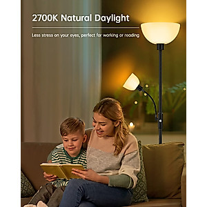 BoostArea Floor Lamps for Living Room, Modern Floor Lamp with Reading Lamp(12W, 4W), Bright Standing Lamp with Bulbs, 70.5" Tall, White Plastic Lampshades,3-Way Rotary Switch, Simple Pole Lamps, Black