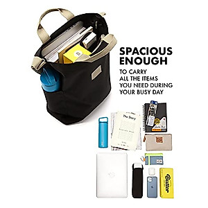 I WAS PLASTIC Recycled Polyester Laptop Tote Bag with Zipper and Pockets, Water Repellent, Fit 13" Laptop, Crossbody Bag. (BLACK)