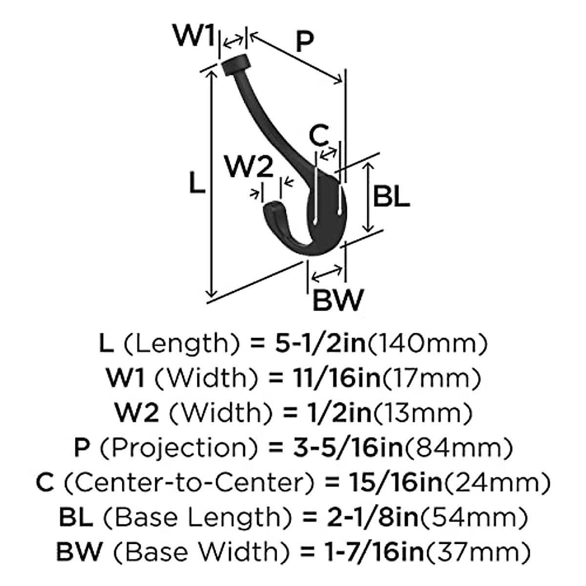Amerock H55465MB | Adare Double Prong Decorative Wall Hook | Matte Black Hook for Coats, Hats, Backpacks, Bags | Hooks for Bathroom, Bedroom, Closet, Entryway, Laundry Room, Office